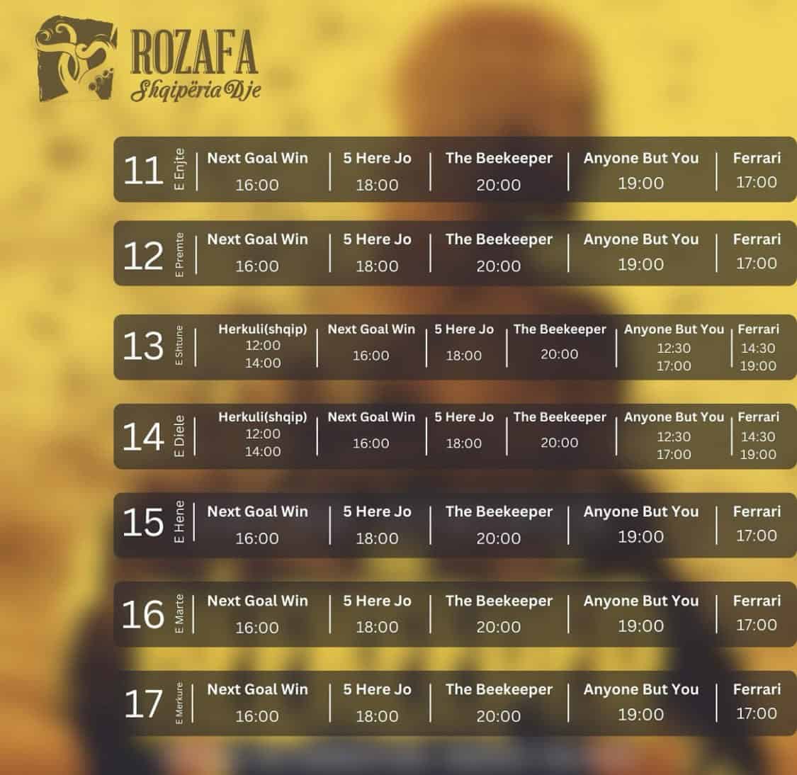 Programi javor i filmave te Kinema "Rozafa" Elbasan - Almanart
